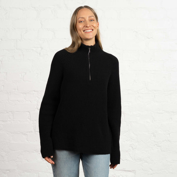 North Outdoor | Magnolia Half Zip Merinoneule W - hiilenmusta